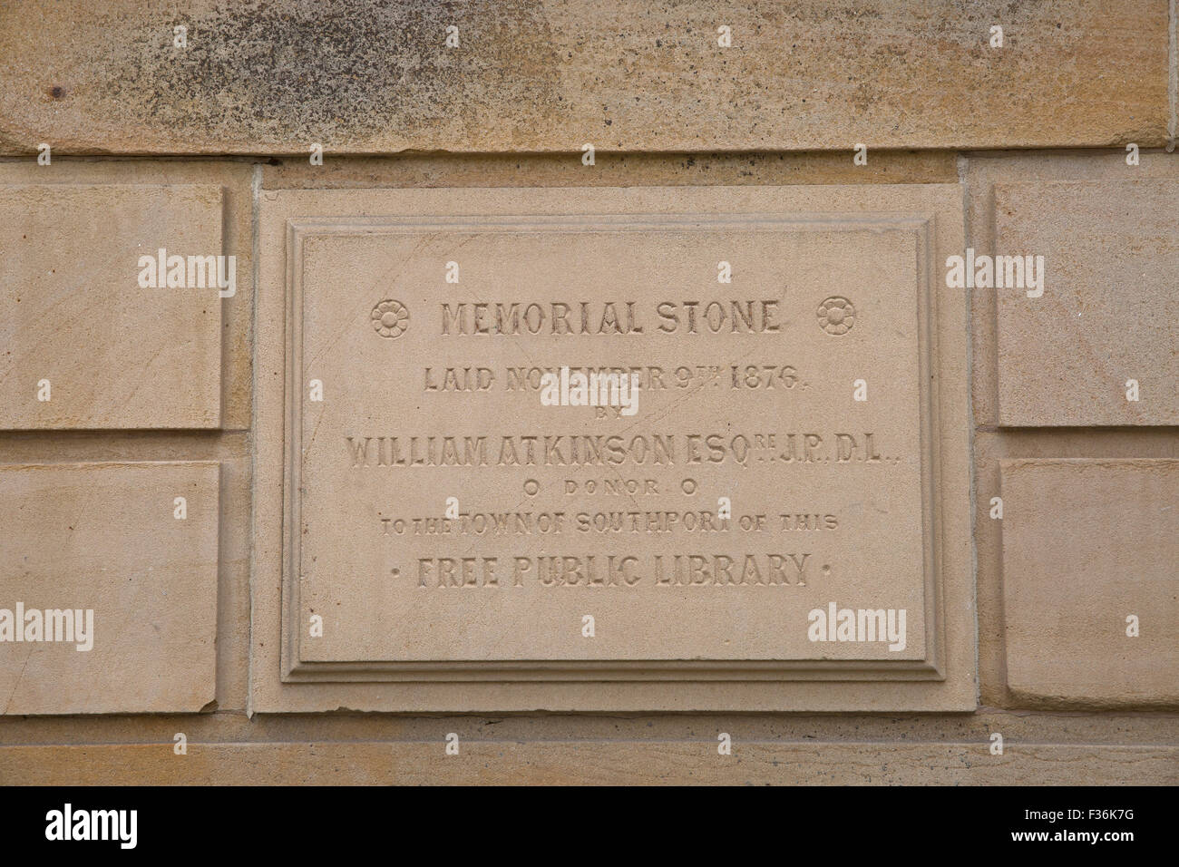 Memorial stone on the Library wall in Southport Stock Photo - Alamy