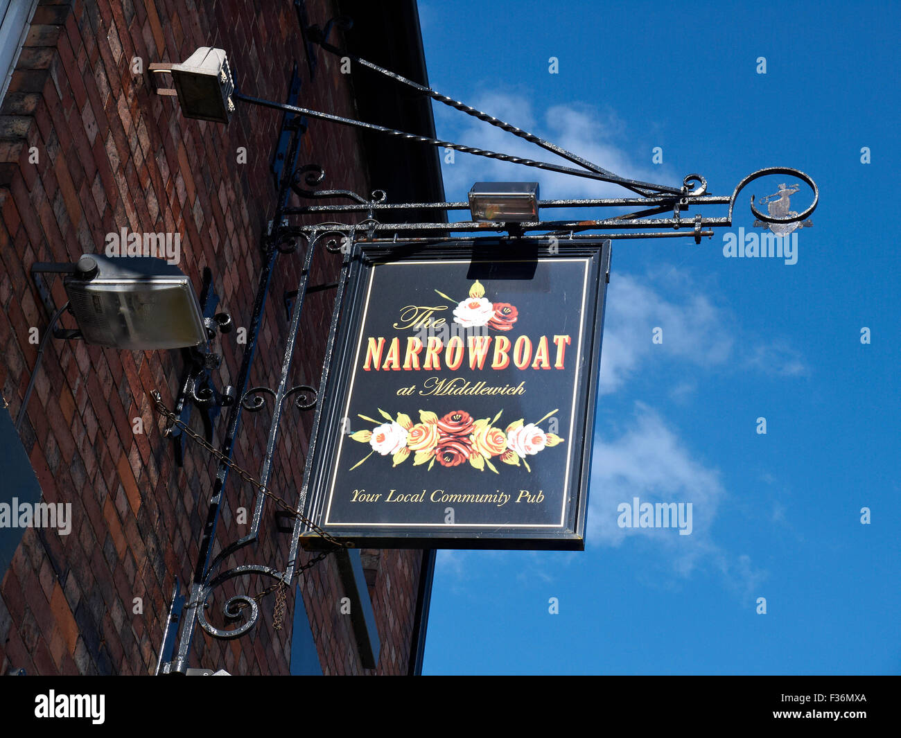 The Narrowboat in Middlewich pub sign Stock Photo - Alamy