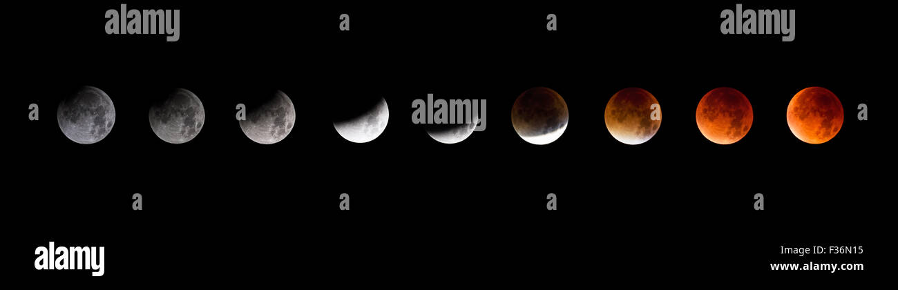 Sequence of the Blood Moon going through the different phases of ...