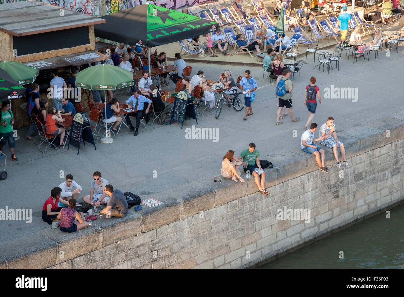People Relaxing on the Banks of the Danube Canal, Vienna, Austria Stock ...