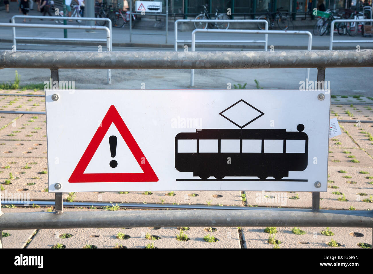 Tram Track Warning Sign, Vienna, Austria Stock Photo - Alamy