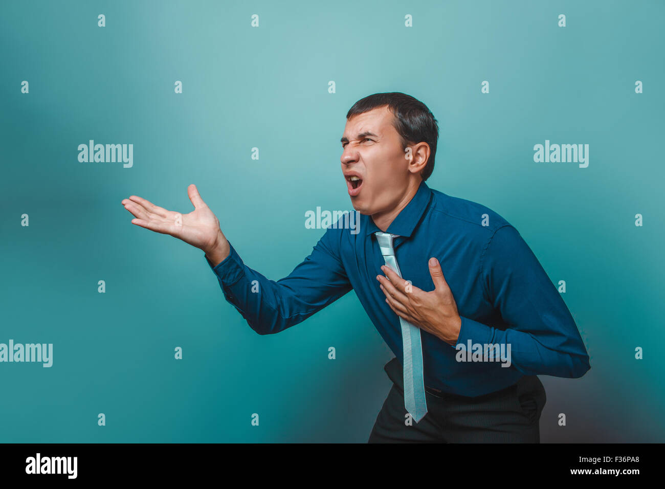 a man of European appearance thirty years sick shows discontent Stock ...