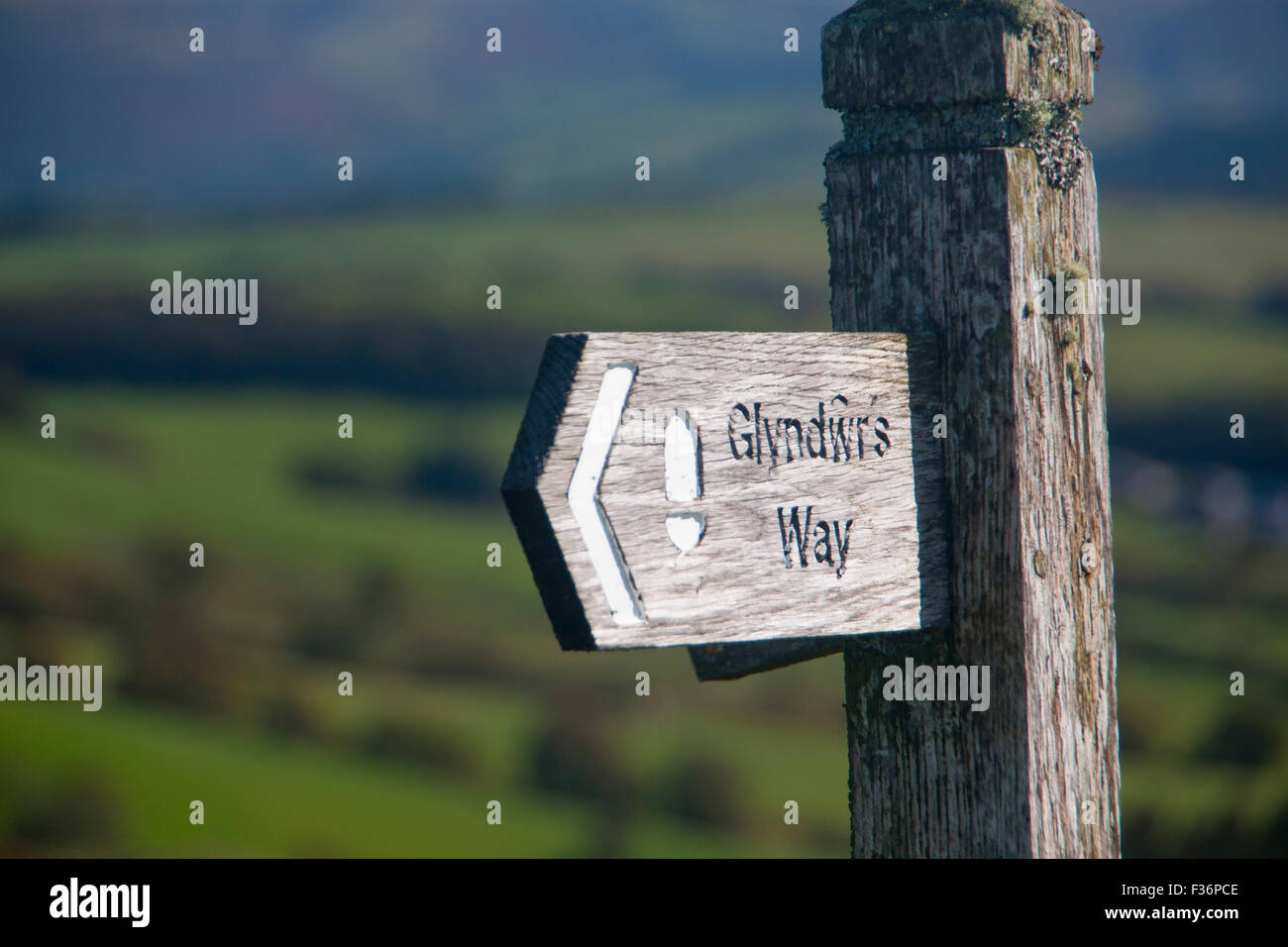Glyndwr's Way sign signpost Powys Wales UK Stock Photo - Alamy
