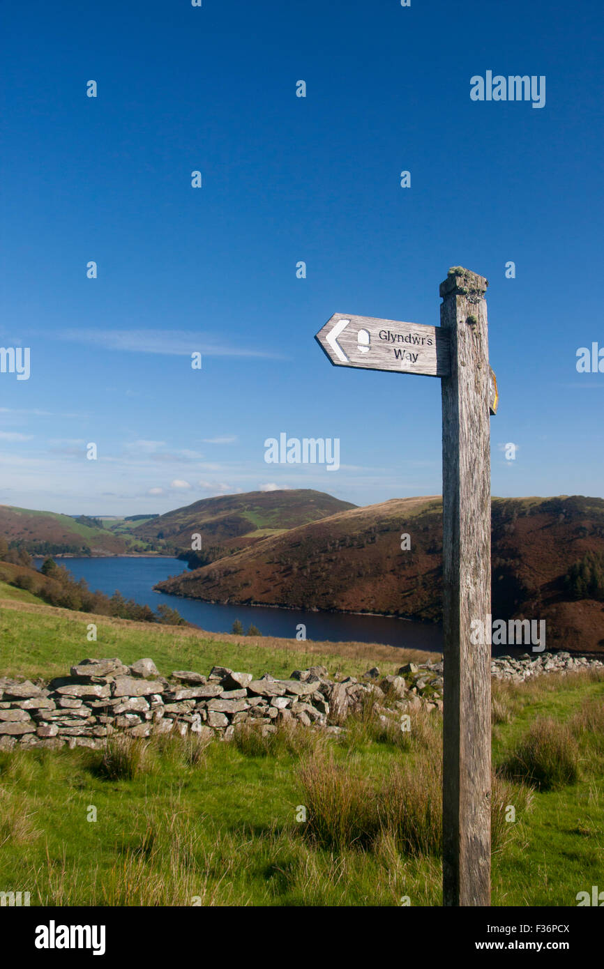 Glyndwr's Way national trail sign Llyn Clywedog Powys Mid Wales UK ...