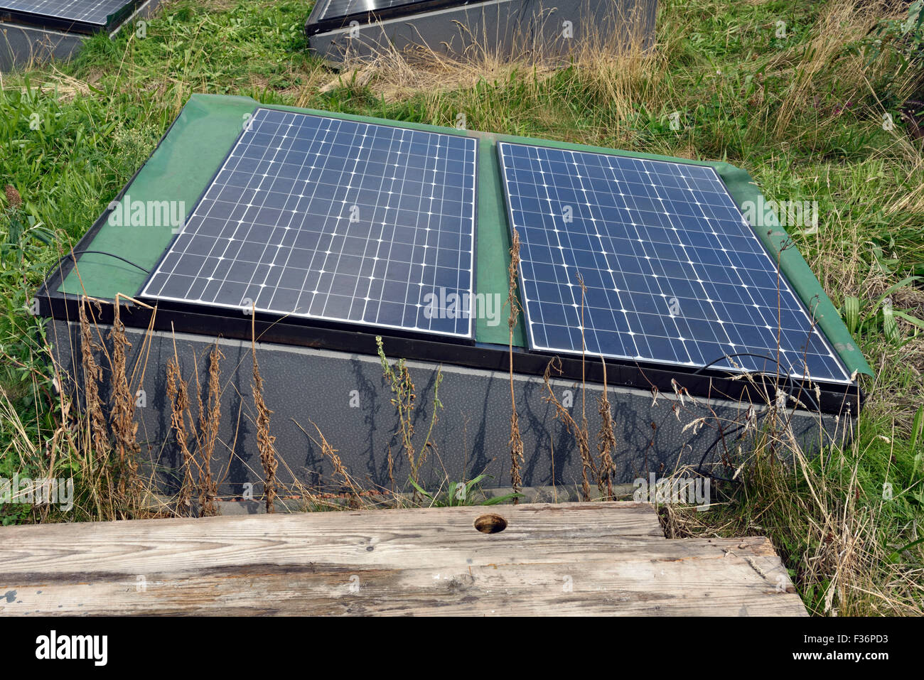 Solar panel set into green roof, Shoreditch, London Borough of Hackney ...