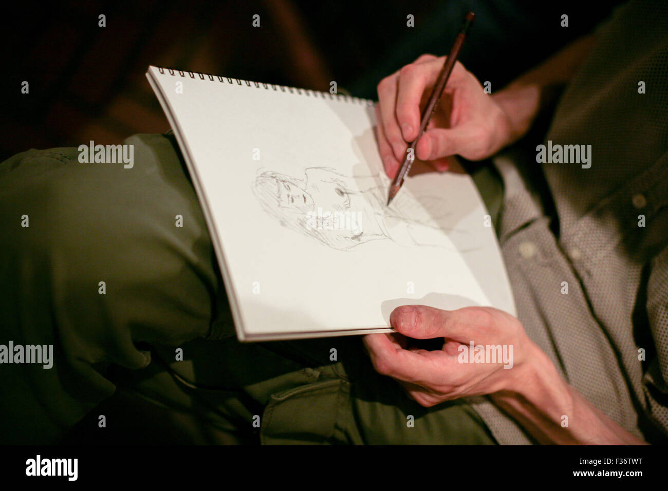 Artist illustrator drawing a picture with pen pencil Stock Photo - Alamy