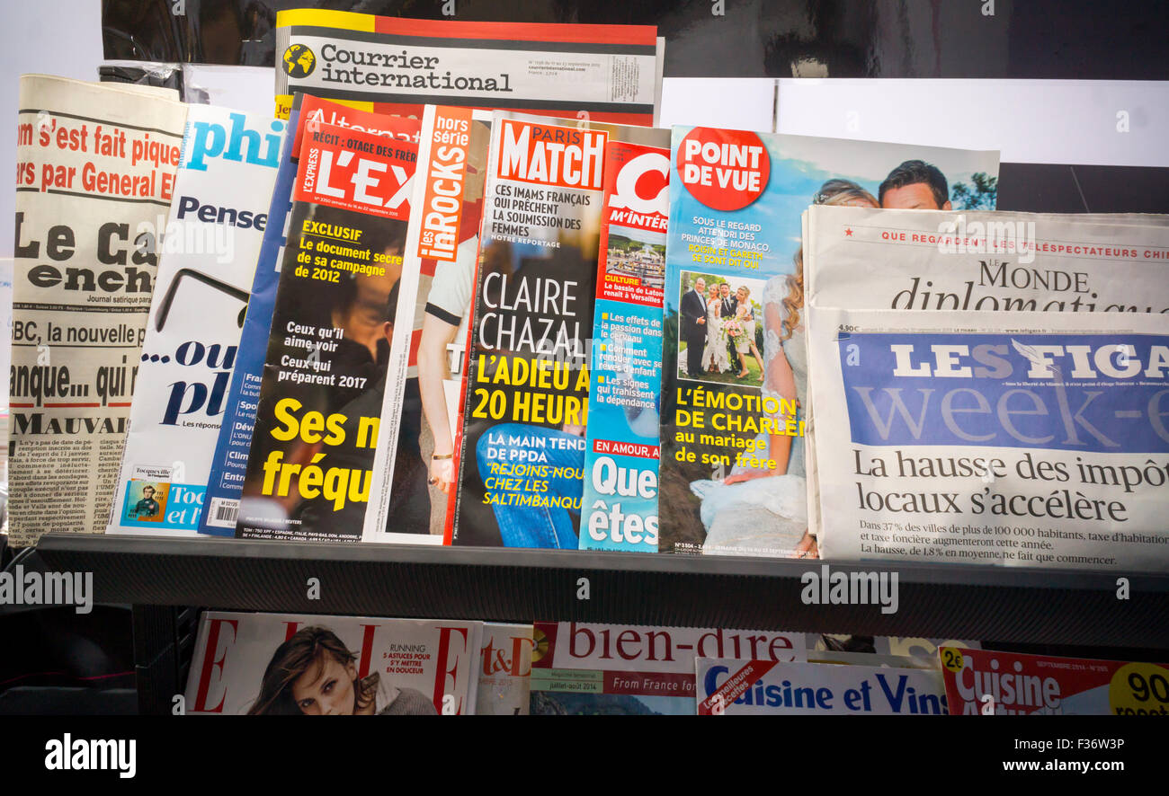 A collection of various French language periodicals on sale in New York ...