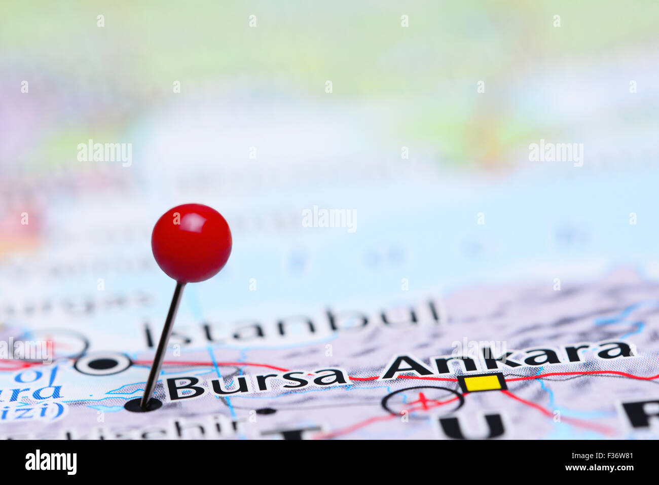 Bursa pinned on a map of Asia Stock Photo - Alamy