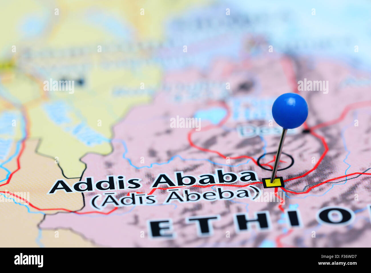 Addis Ababa pinned on a map of Asia Stock Photo - Alamy