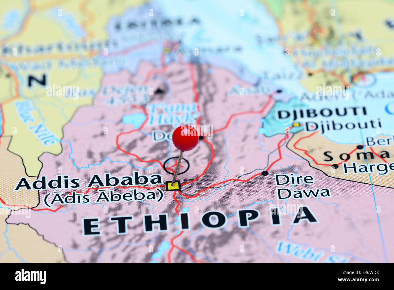 Addis Ababa pinned on a map of Asia Stock Photo - Alamy