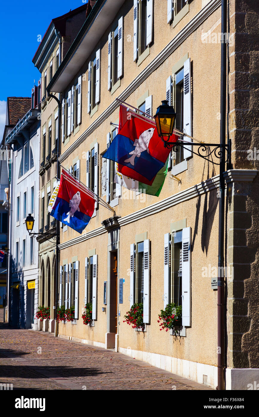 Local Government building in the main square of Nyon in Switzerland ...