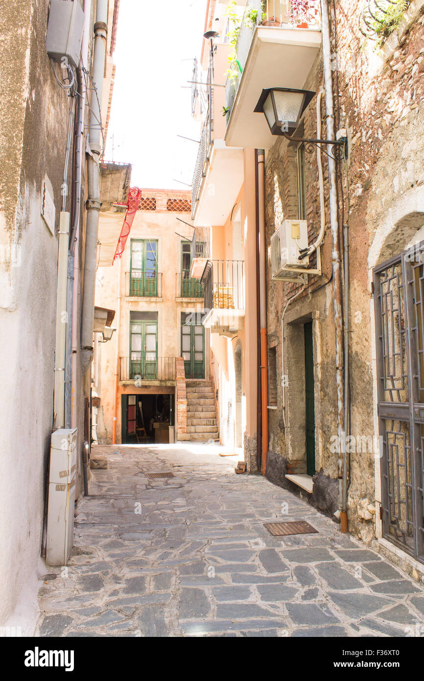 Traditional streets of Taormina in Sicily Stock Photo - Alamy