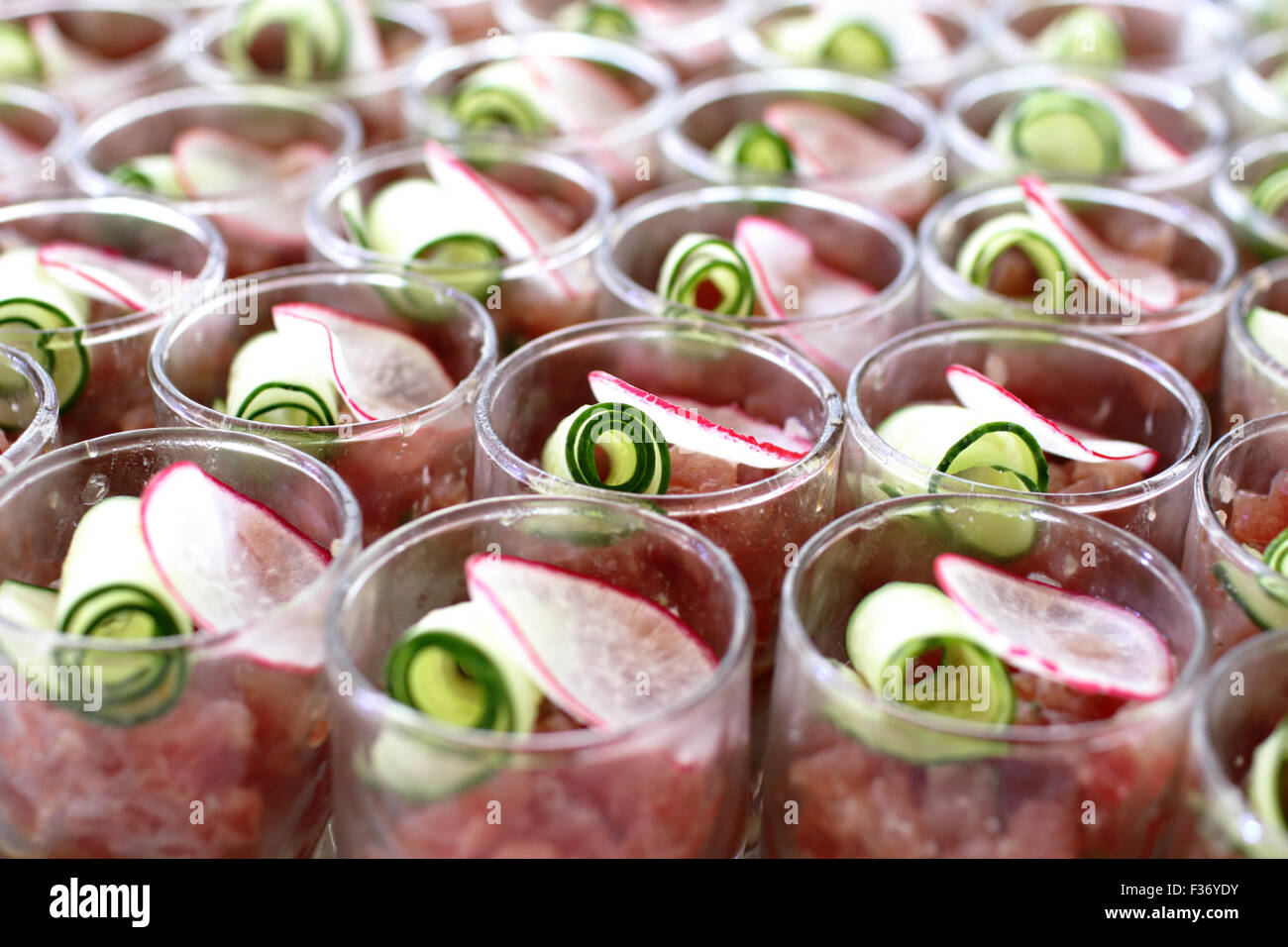 Appetizer in a glass beaker on a buffet Stock Photo - Alamy