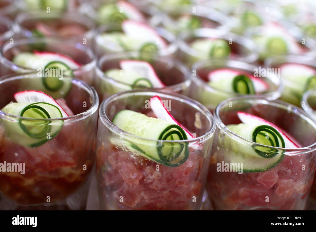 Appetizer in a glass beaker on a buffet Stock Photo - Alamy