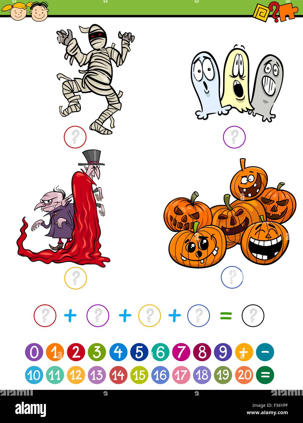Cartoon Illustration of Education Mathematical Addition Task for ...