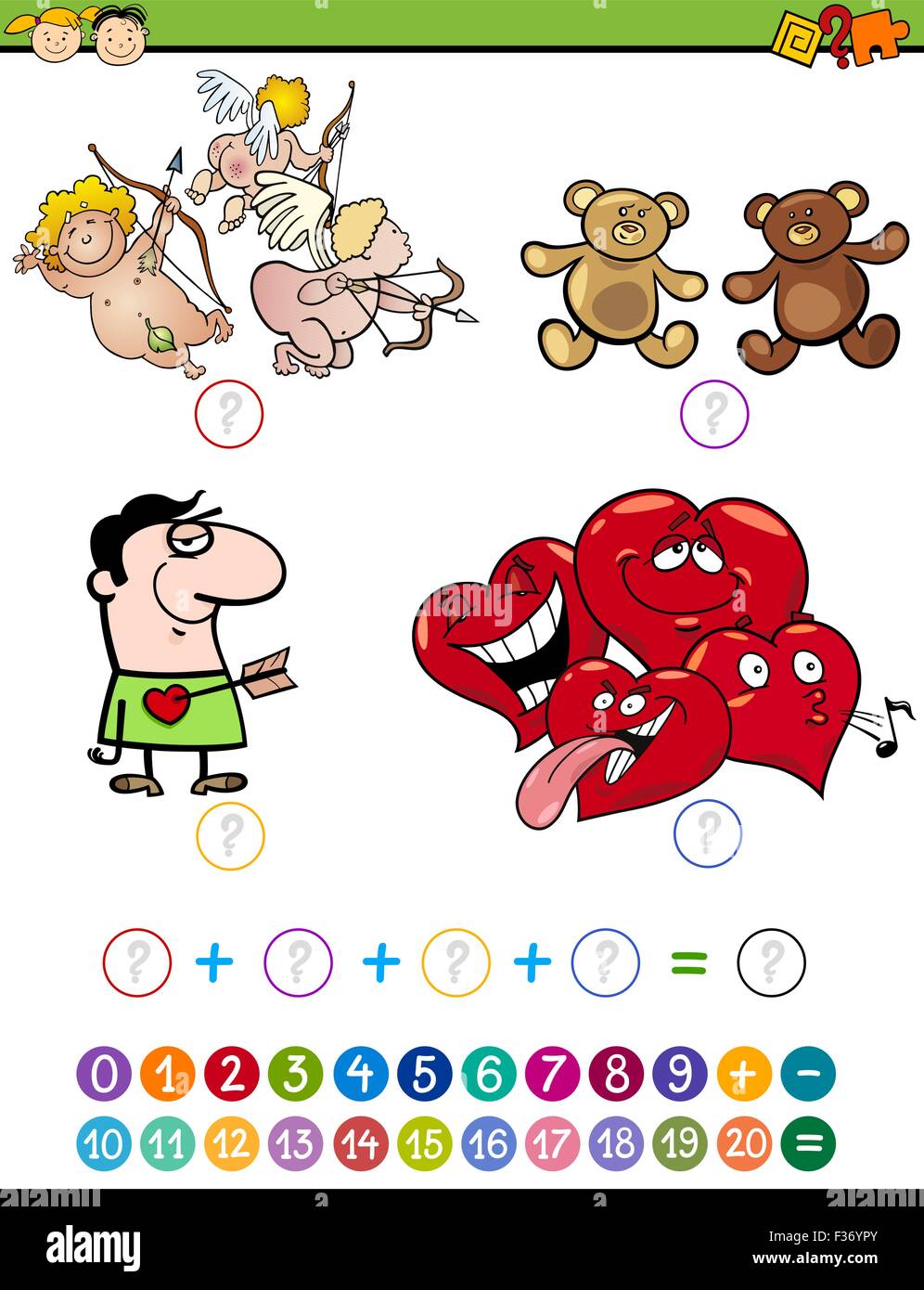 Cartoon Illustration of Education Mathematical Addition Task for ...