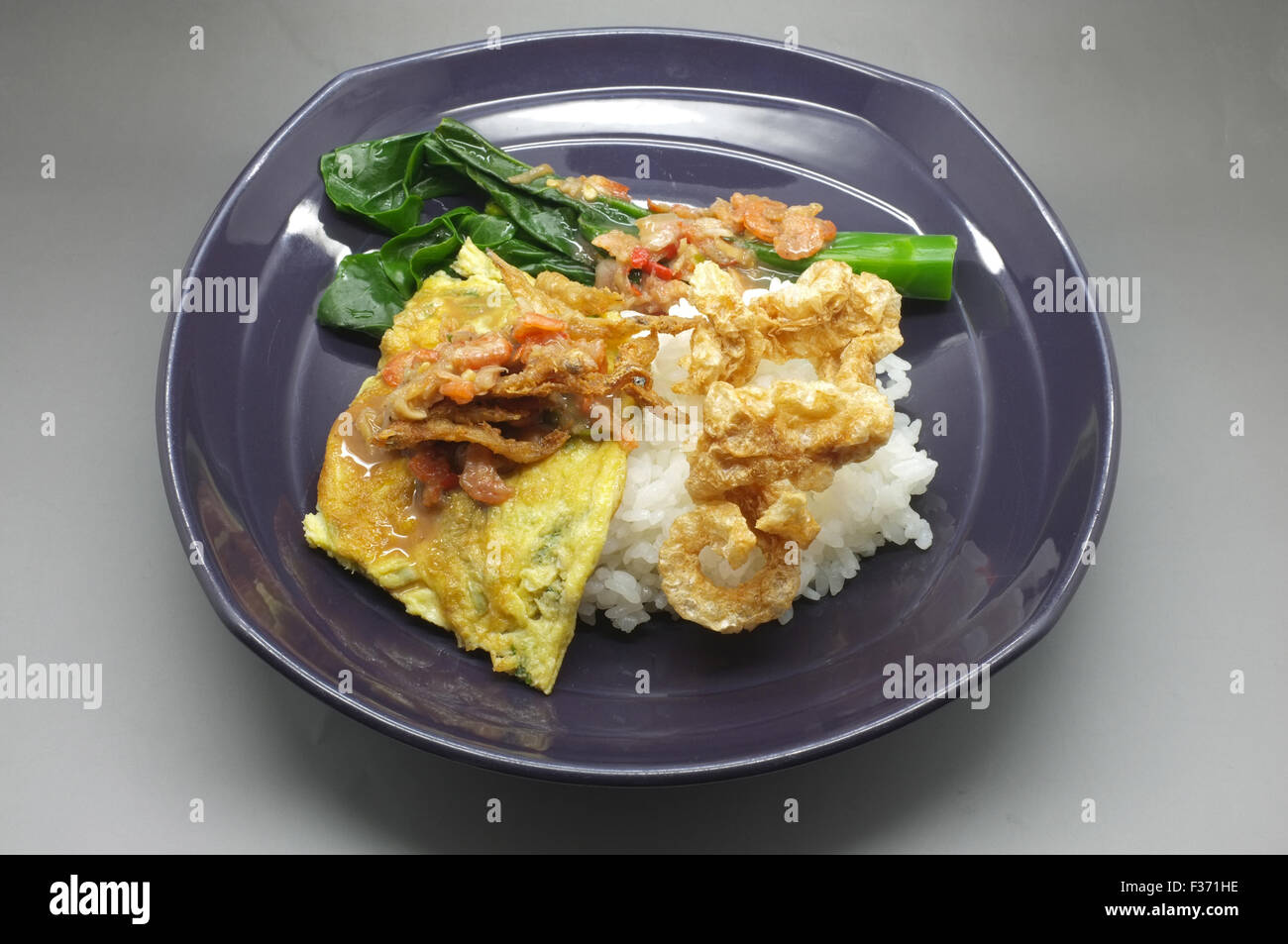 Boiled rice with Shrimp paste chili sauce with green vegetable and ...