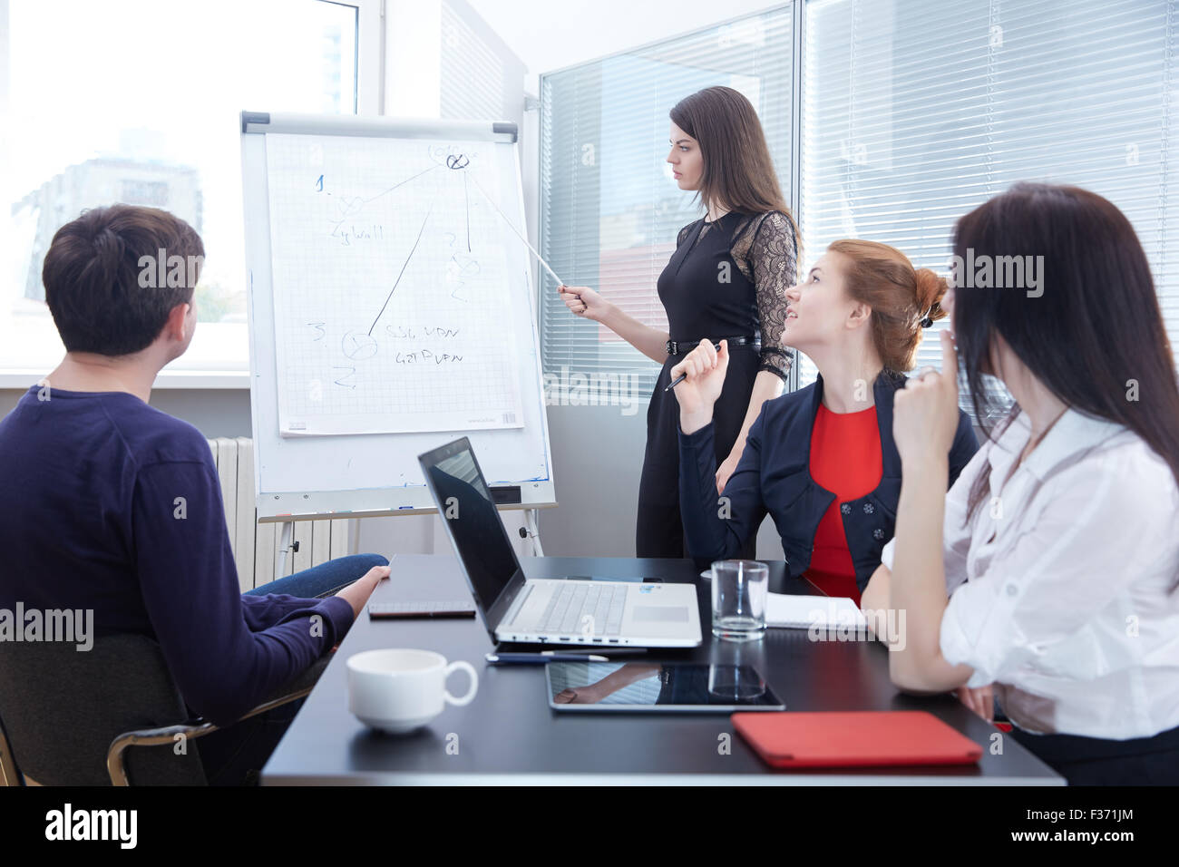 a group of businessmen in a meeting looking at the board Stock Photo ...