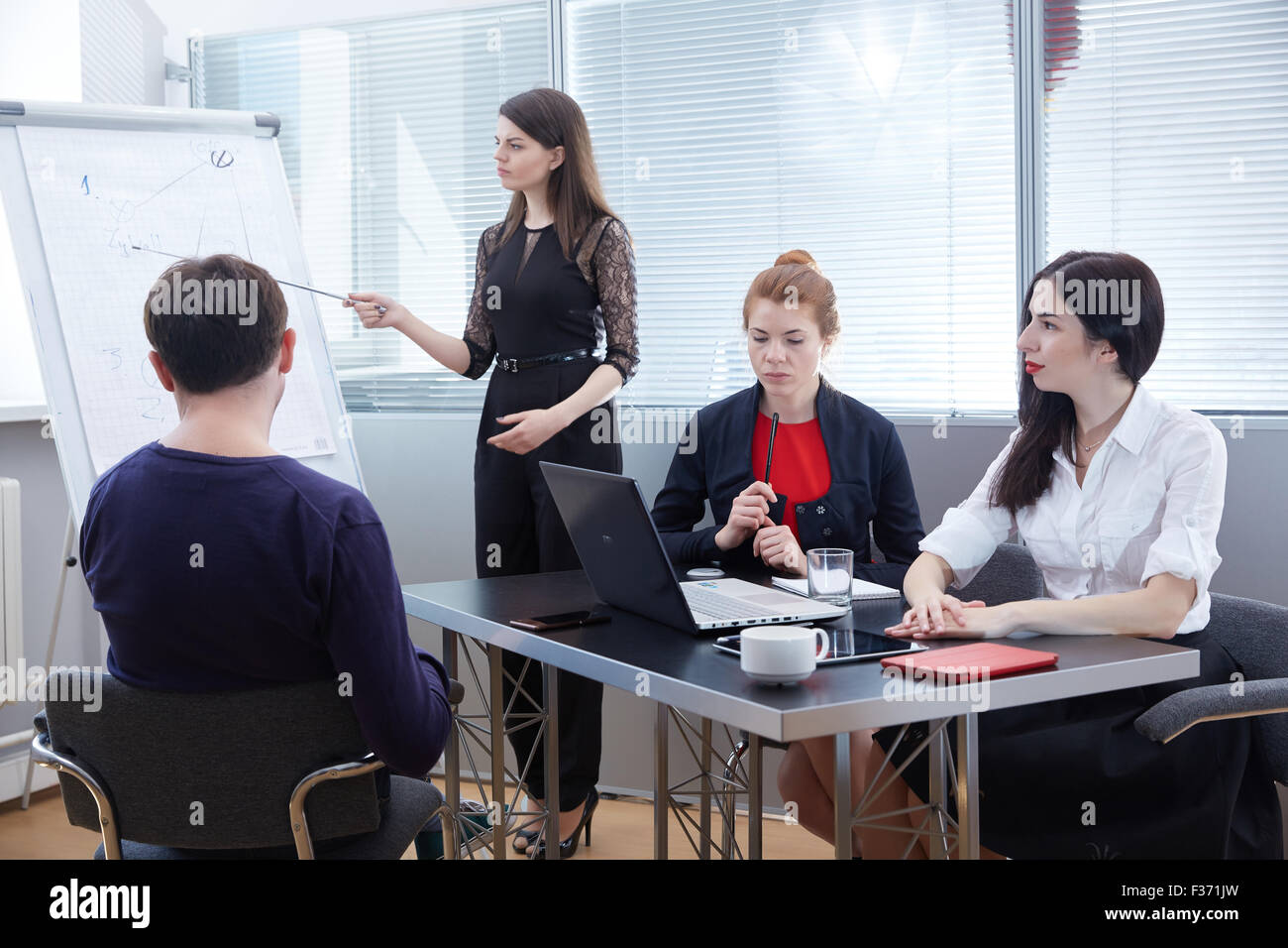 a group of businessmen in a meeting looking at the board Stock Photo ...