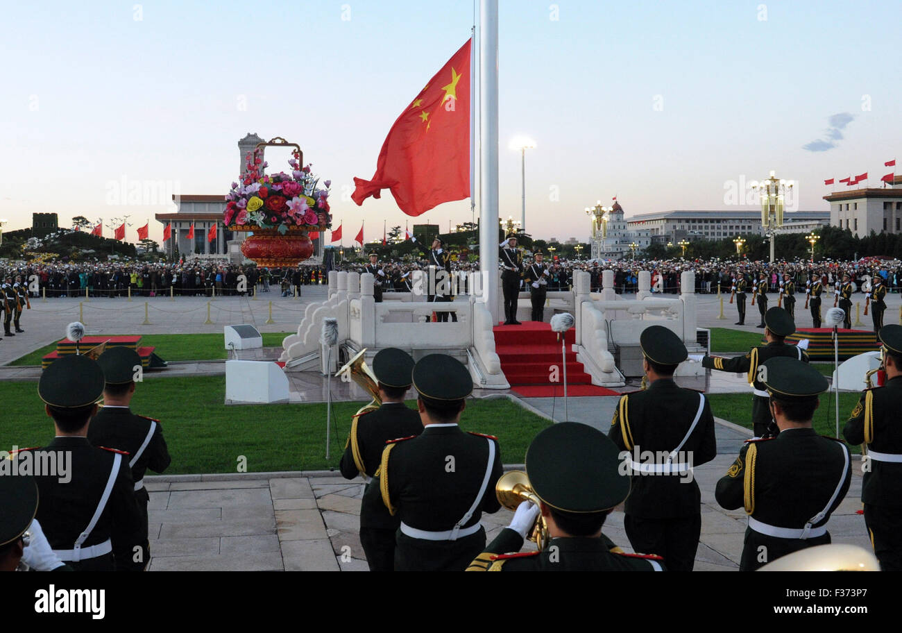 Beijing, China. 1st Oct, 2015. A national flag-raising ceremony is held ...
