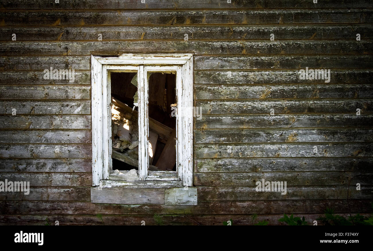 Old wooden wall with a window Stock Photo - Alamy