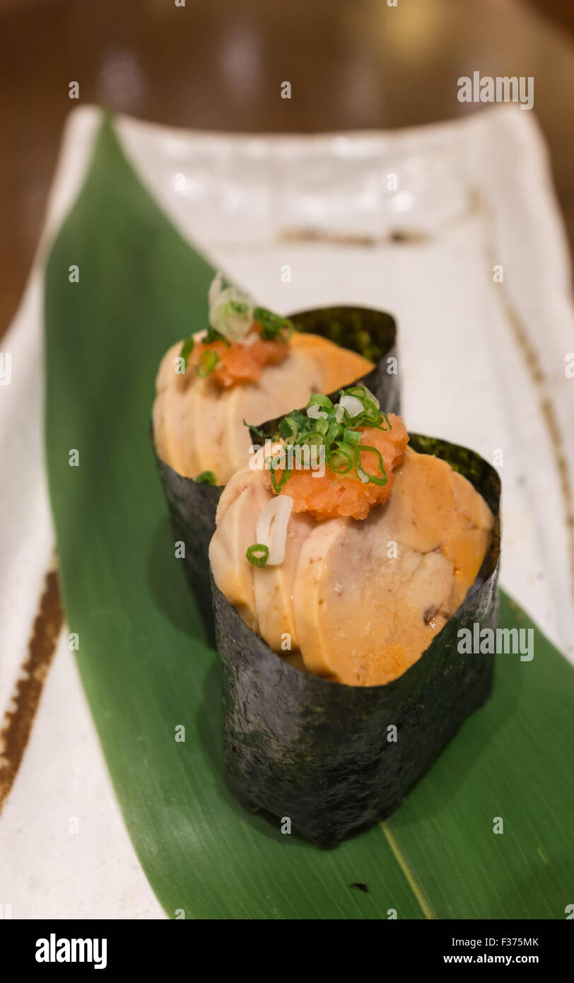 Japanese Ankimo sushi wrap with dried seaweed Stock Photo - Alamy