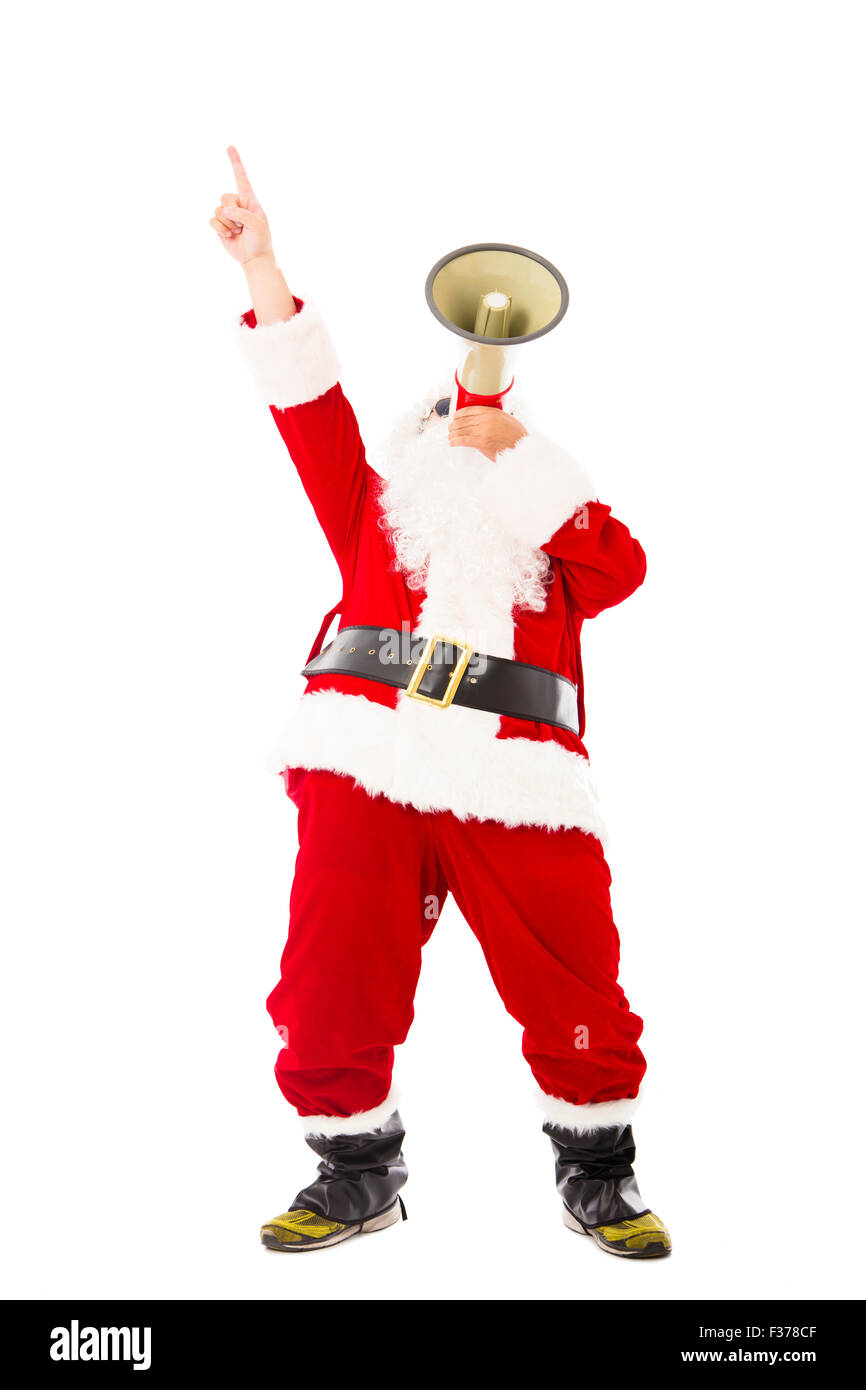 Santa Claus holding megaphone and looking up Stock Photo - Alamy