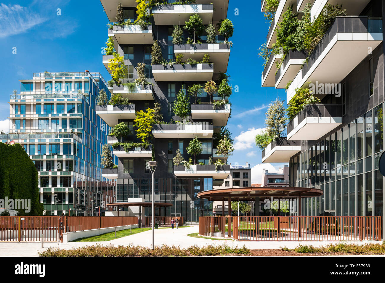 Frontal elevation and entrance. Vertical Forest, Milan, Italy ...
