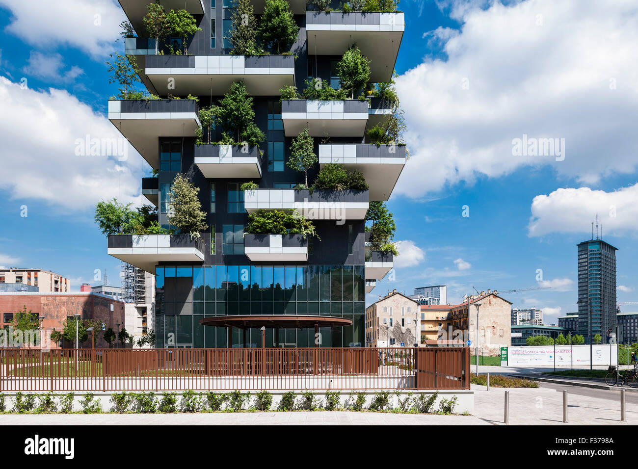 Frontal elevation and entrance. Vertical Forest, Milan, Italy ...