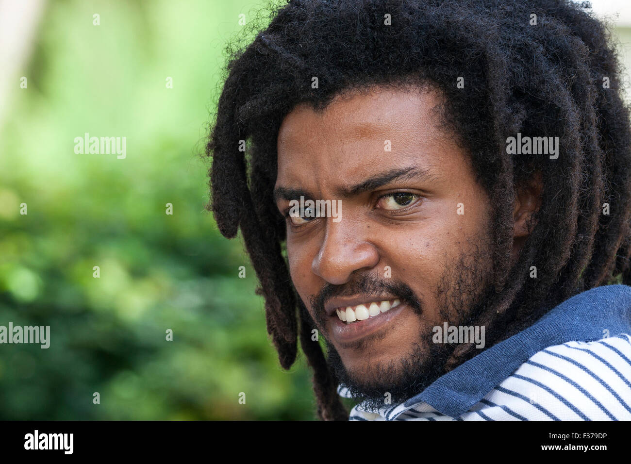 Indigenous man with dreadlocks, portrait, Praslin Island, Seychelles ...