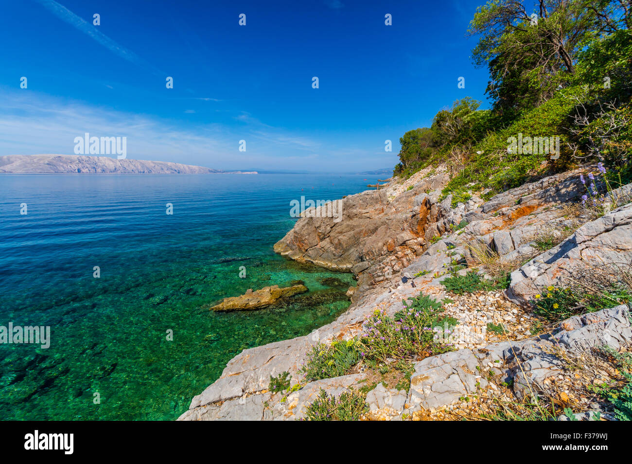 Beautiful coast and Adriatic Sea with Transparent Blue Water near Senj ...