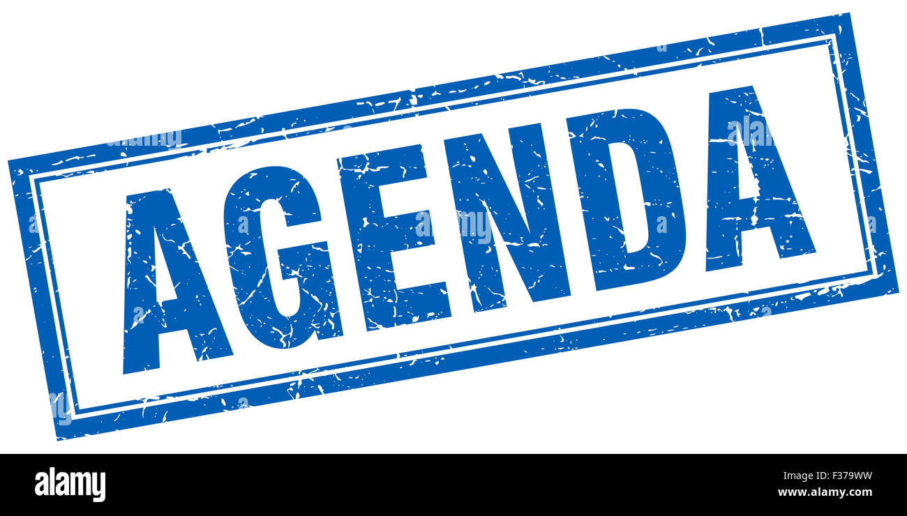 agenda blue square grunge stamp on white Stock Photo - Alamy