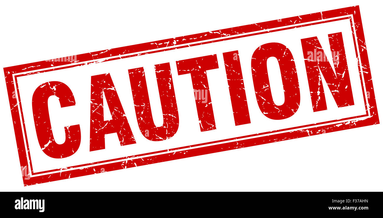 caution red square grunge stamp on white Stock Photo - Alamy