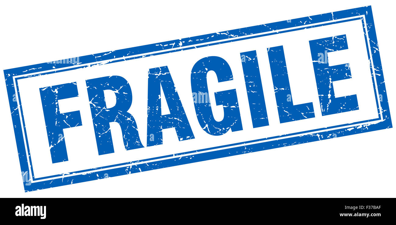 fragile blue square grunge stamp on white Stock Photo - Alamy