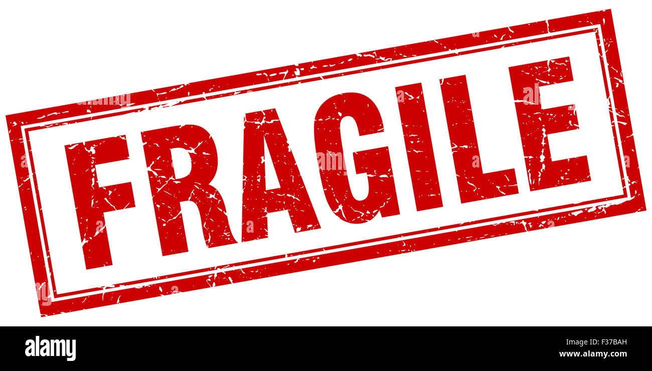 fragile red square grunge stamp on white Stock Photo - Alamy