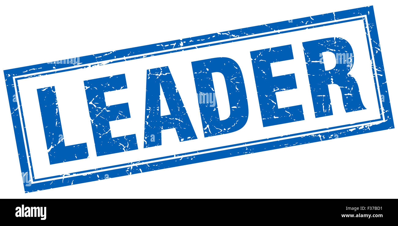 leader blue square grunge stamp on white Stock Photo - Alamy