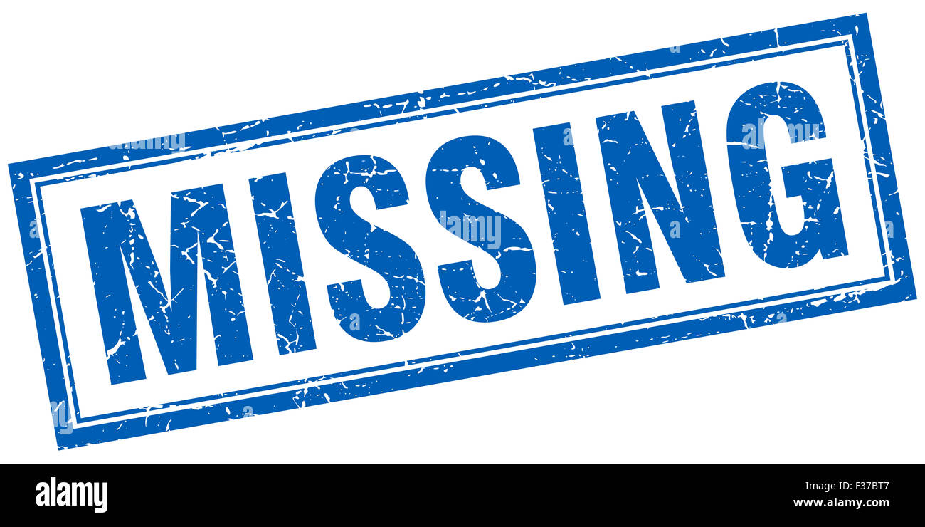 missing blue square grunge stamp on white Stock Photo - Alamy