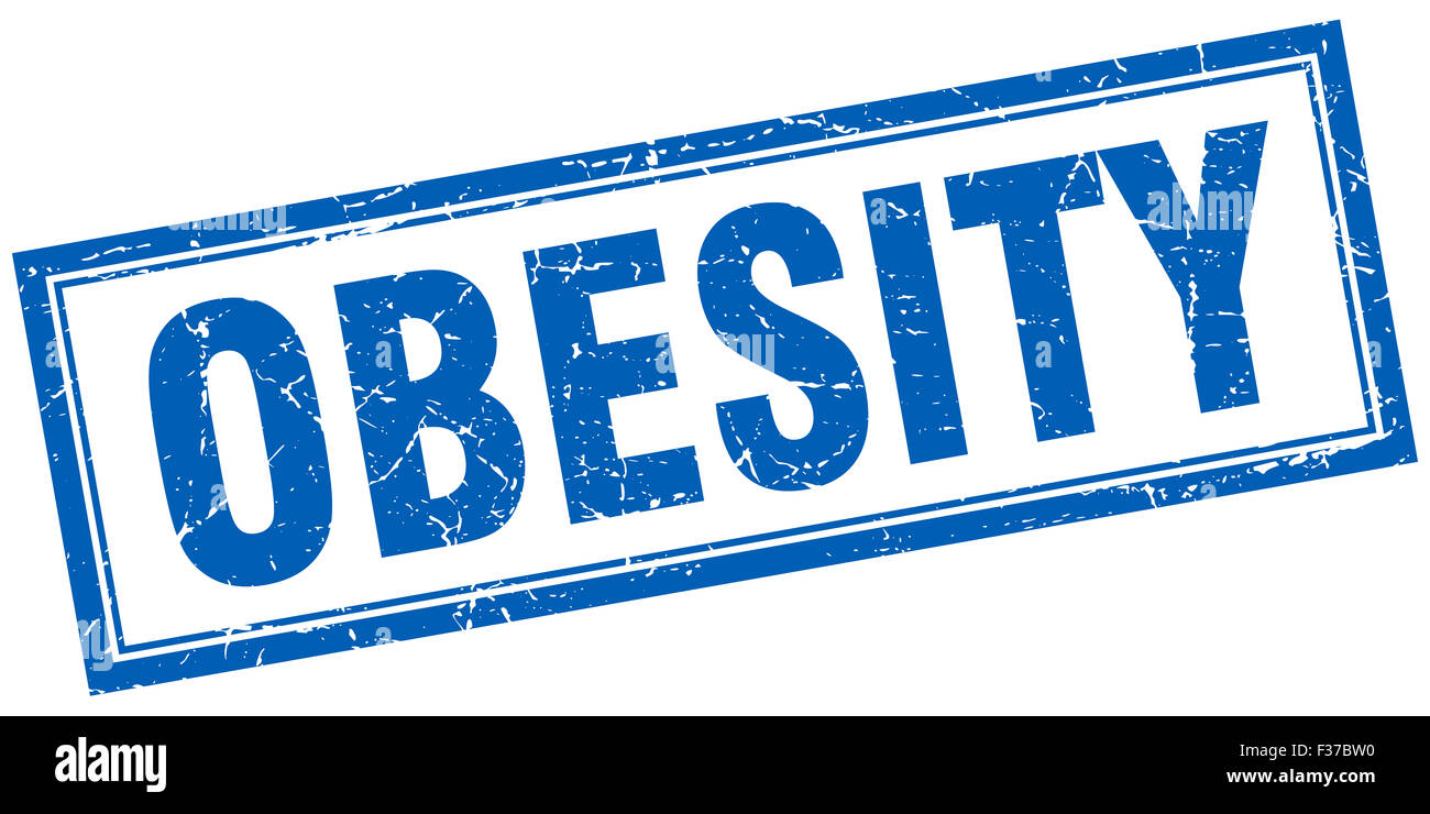 obesity blue square grunge stamp on white Stock Photo - Alamy