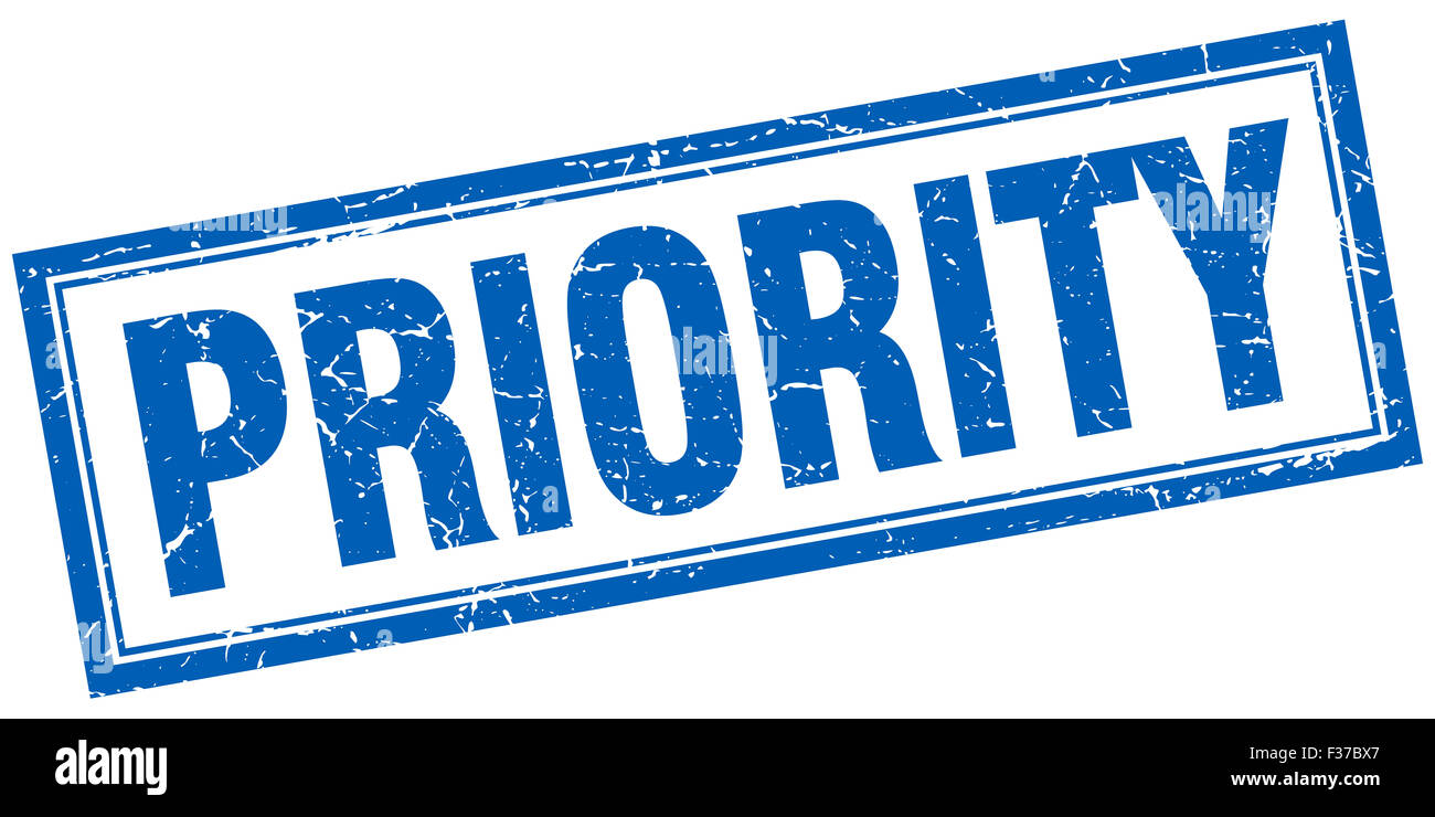 priority blue square grunge stamp on white Stock Photo - Alamy