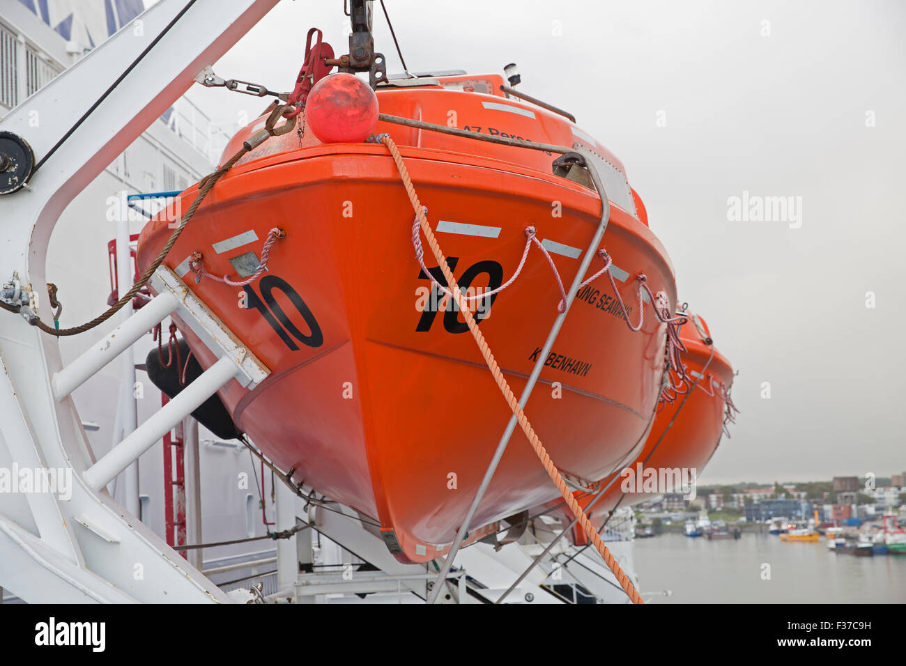 Lifeboat number 10 on DFDS King Seaways ship Stock Photo - Alamy
