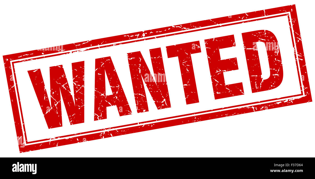 wanted red square grunge stamp on white Stock Photo - Alamy