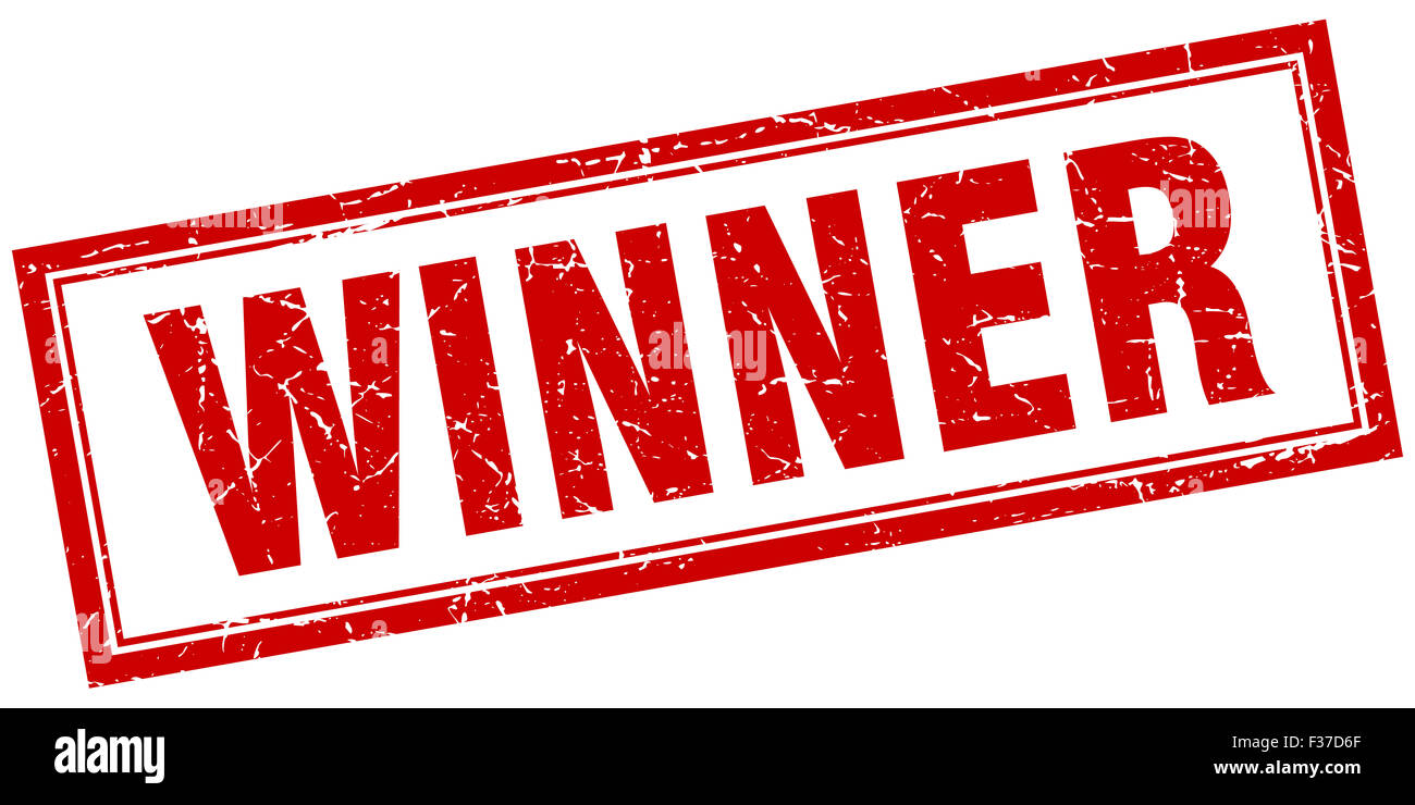 winner red square grunge stamp on white Stock Photo - Alamy