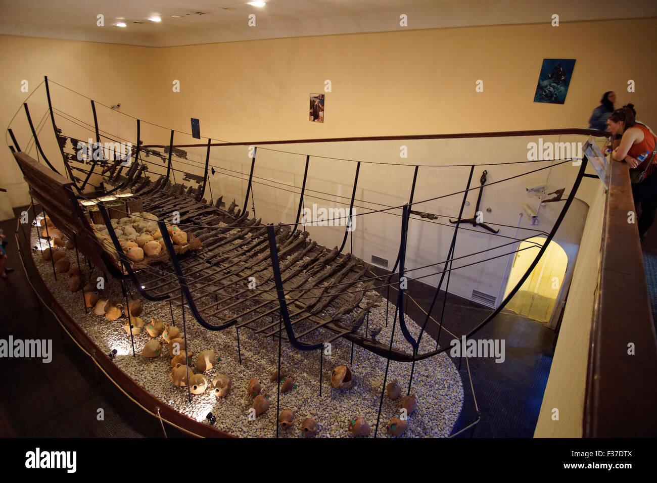 Interior of hall showing wreck reconstruction at Bodrum Castle and ...