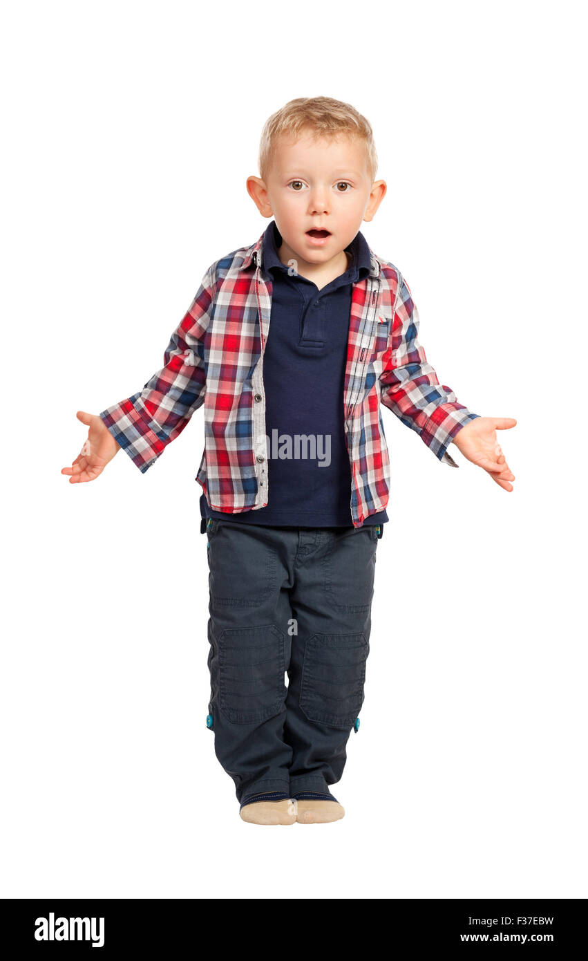 cute child open arms surprise expression on white Stock Photo - Alamy