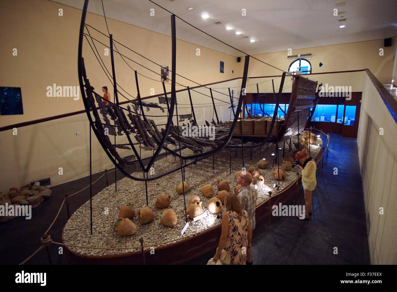 Interior of hall showing wreck reconstruction at Bodrum Castle and ...