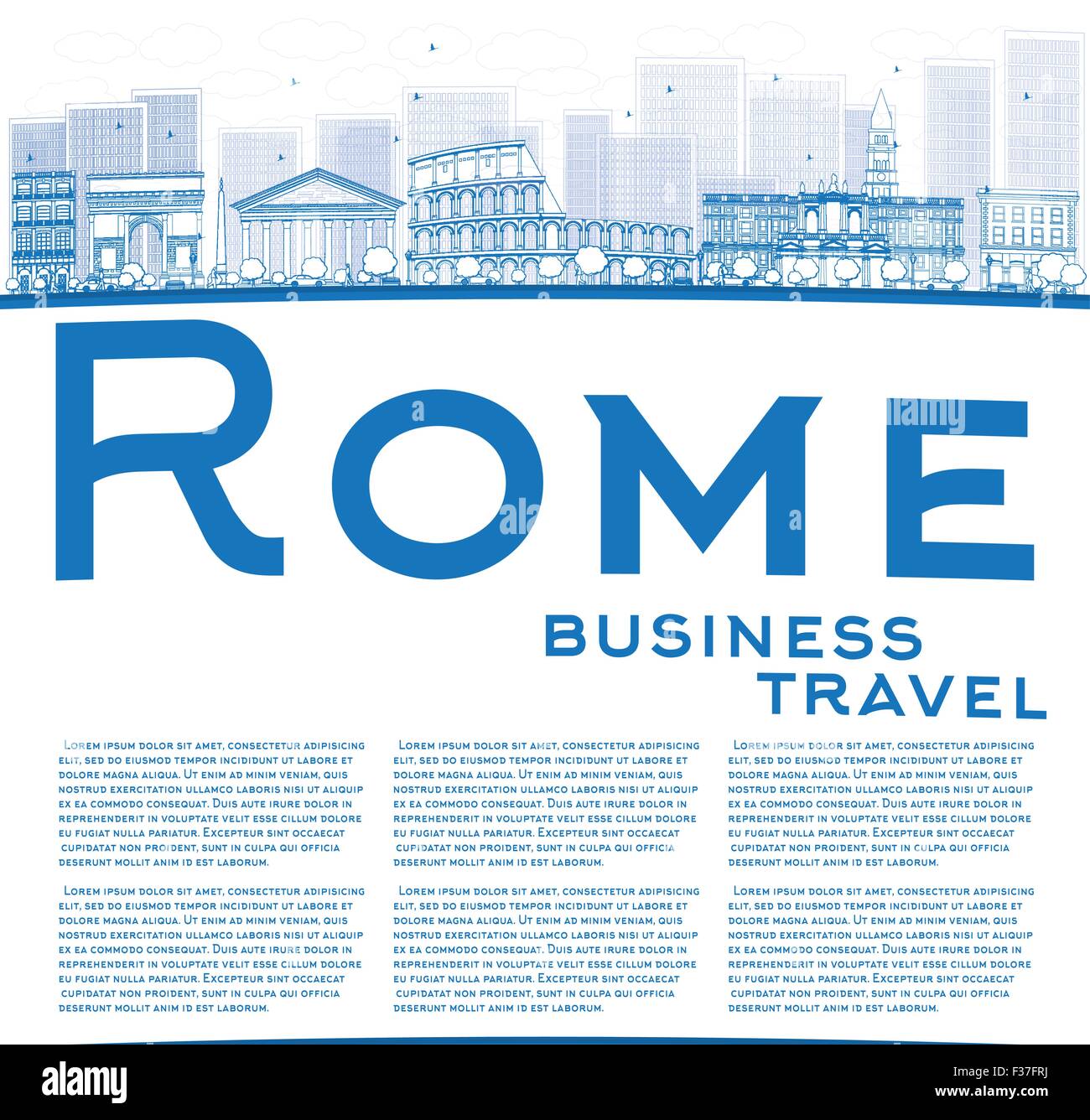 Outline Rome skyline with blue landmarks and copy space. Business ...