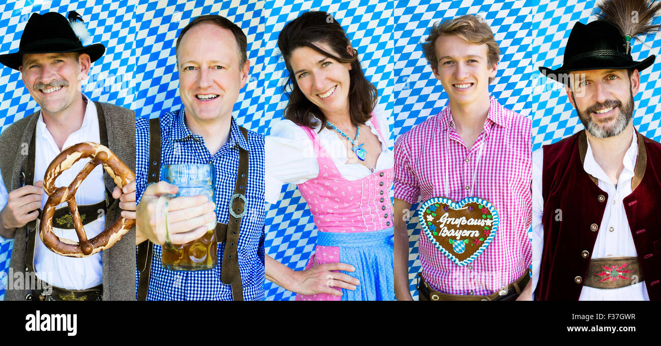 multiple faces of people in traditional bavarian clothes Stock Photo ...