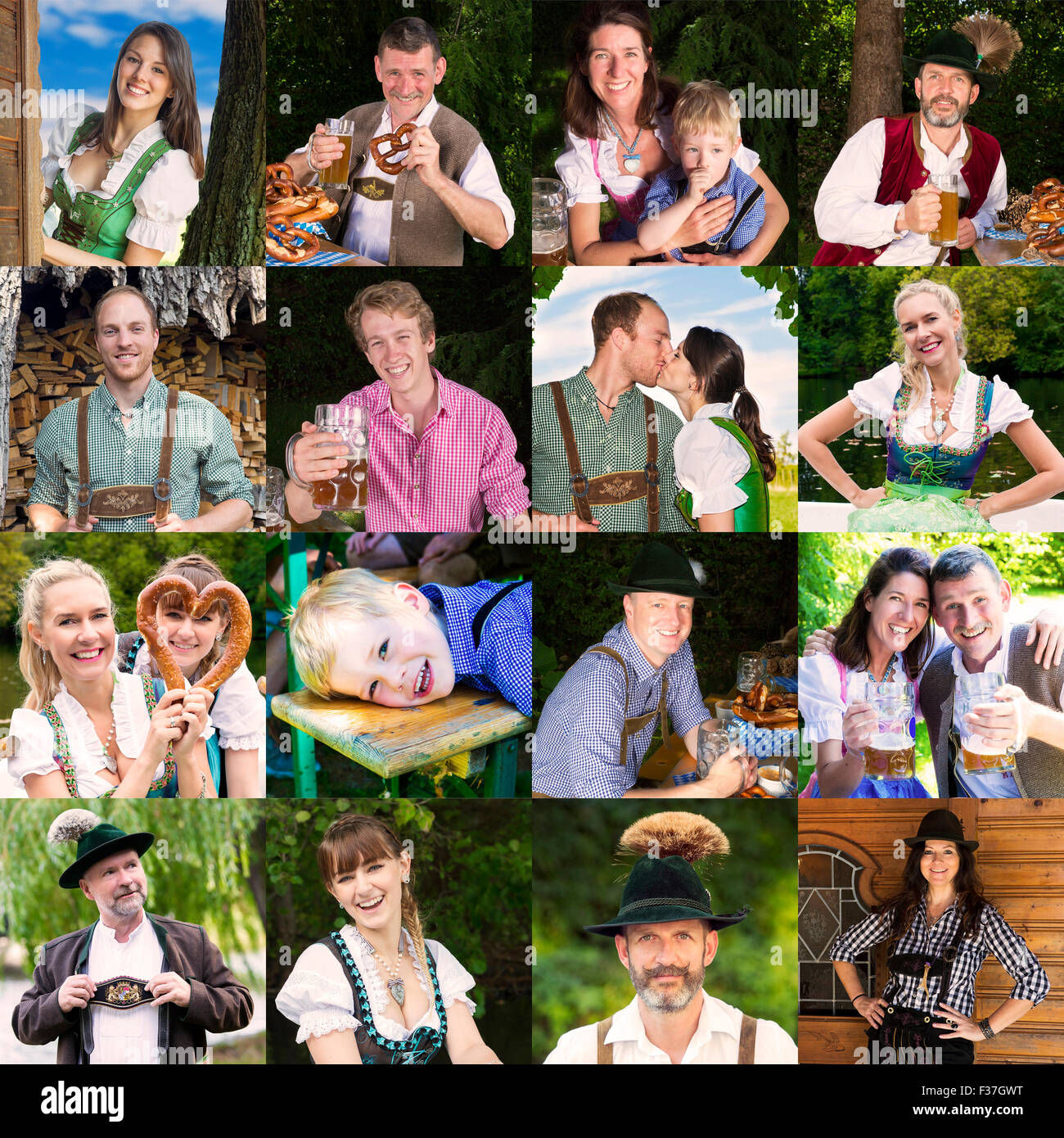multiple faces of people in traditional bavarian clothes Stock Photo ...
