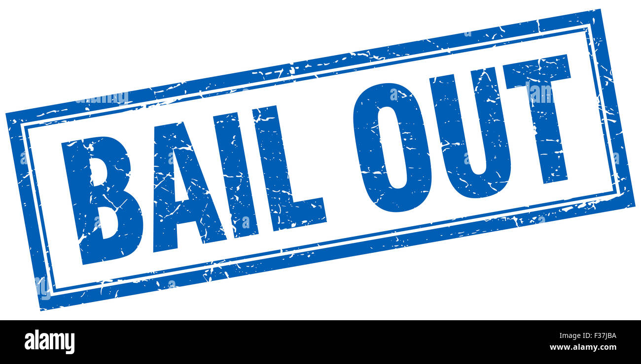 bail out blue square grunge stamp on white Stock Photo - Alamy
