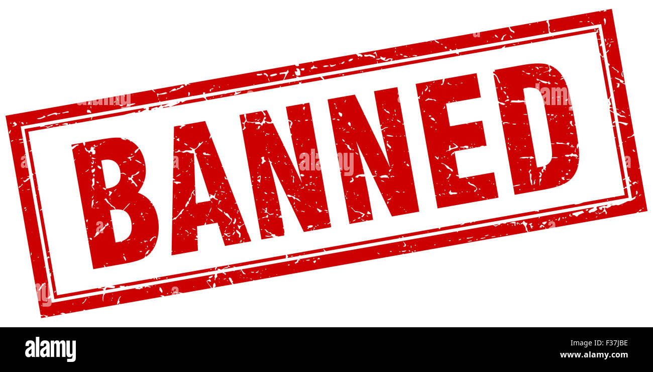 banned red square grunge stamp on white Stock Photo - Alamy
